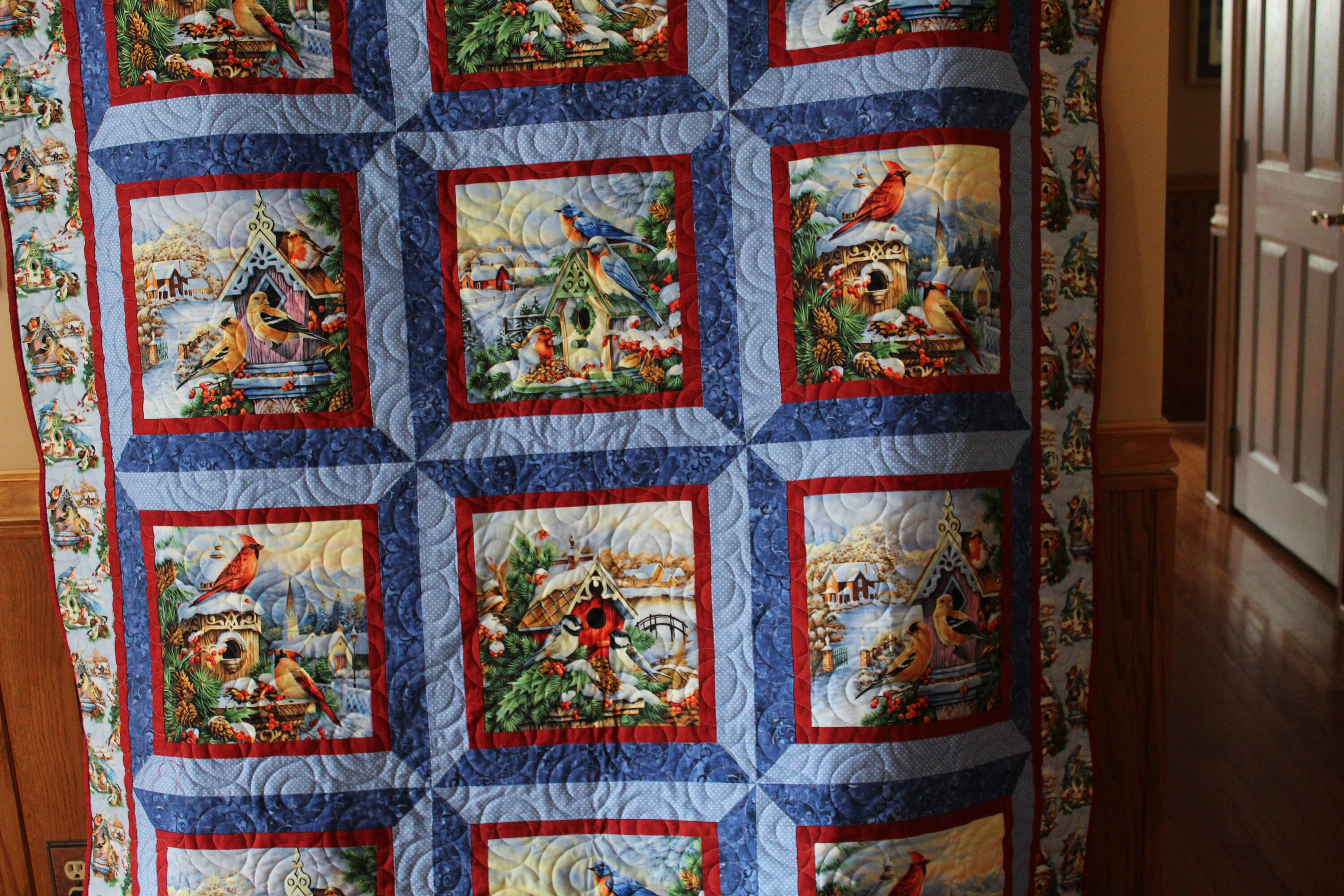 Beautiful Handmade Winter Bird QUILT, Beautiful Birds With Bird Houses ...
