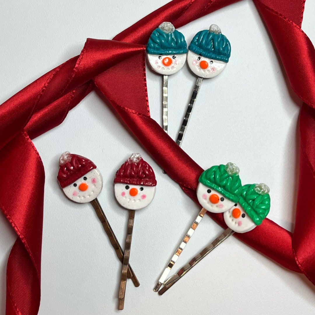 Festive Snowman Bobby Pins - Set of 2 | Red, Green, or Blue | Handmade ...