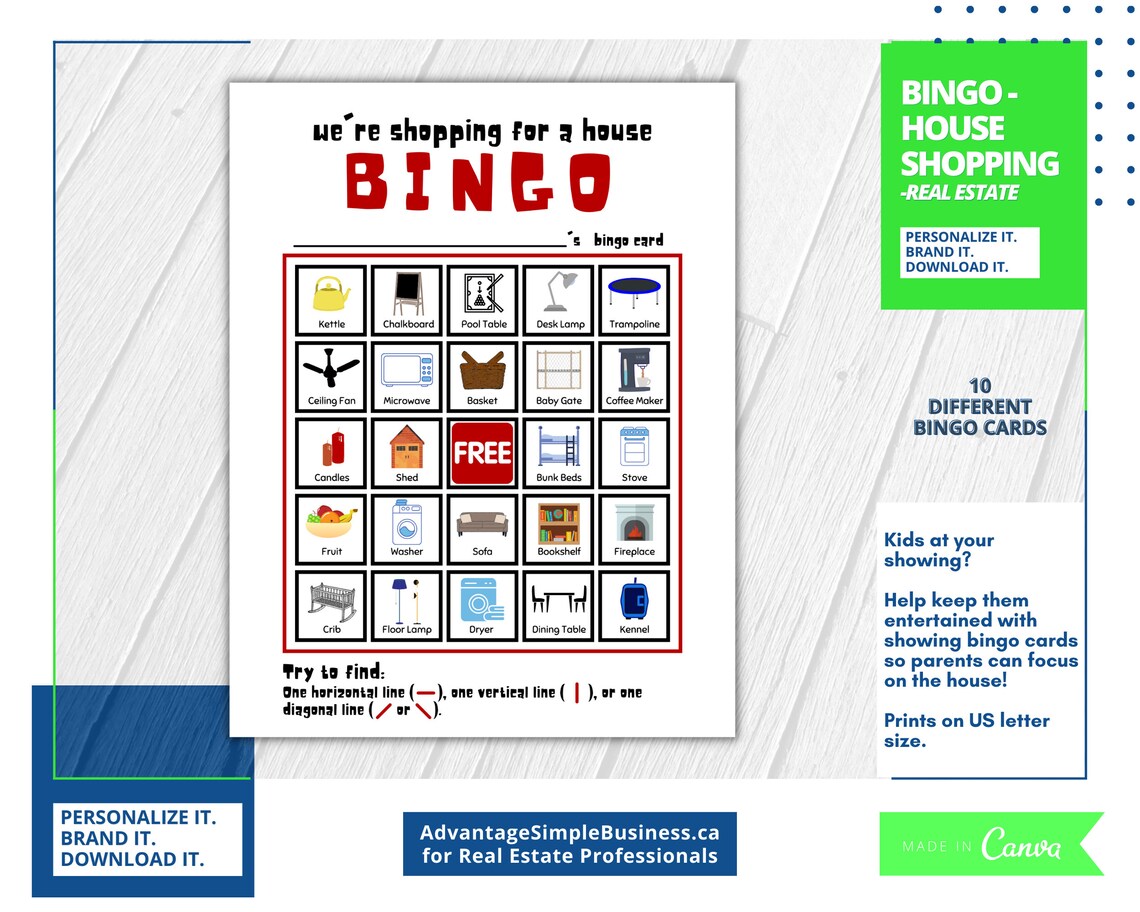 Bingo for Kids Games for Kids Printable Real Estate Bingo | Etsy