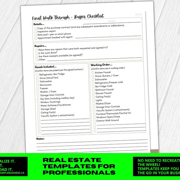 Realtor Final Walkthrough Checklist - Etsy