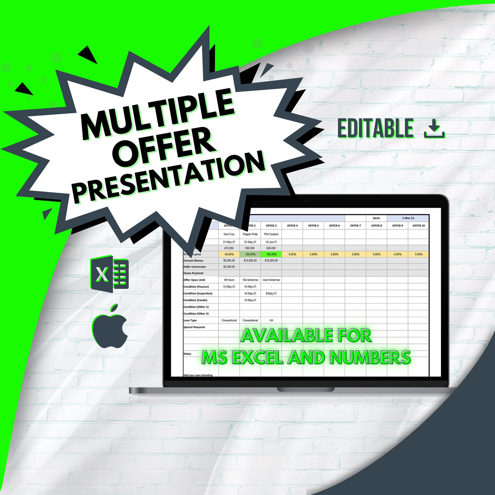 Multiple Offer Presentation Offer Worksheet Offer Summary Etsy