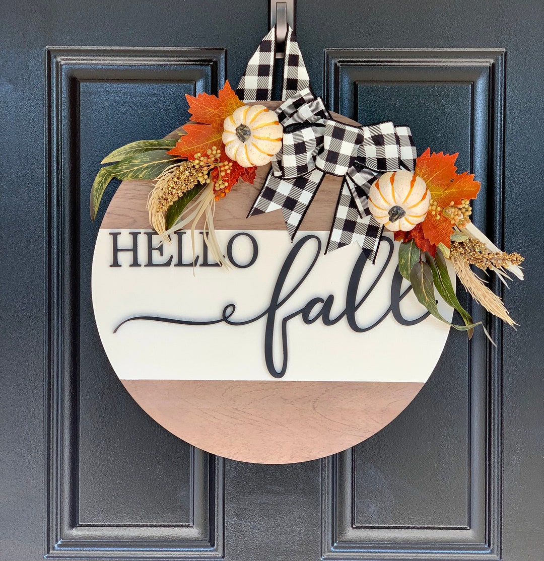 Hello Fall Door Hanger, Hello Fall Door Sign, Welcome Fall Porch Decor ...