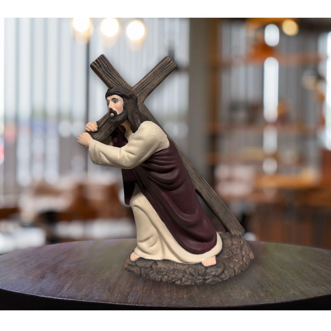 Hand Painted Ceramic Jesus Figurine Carrying Cross - Christian Home ...