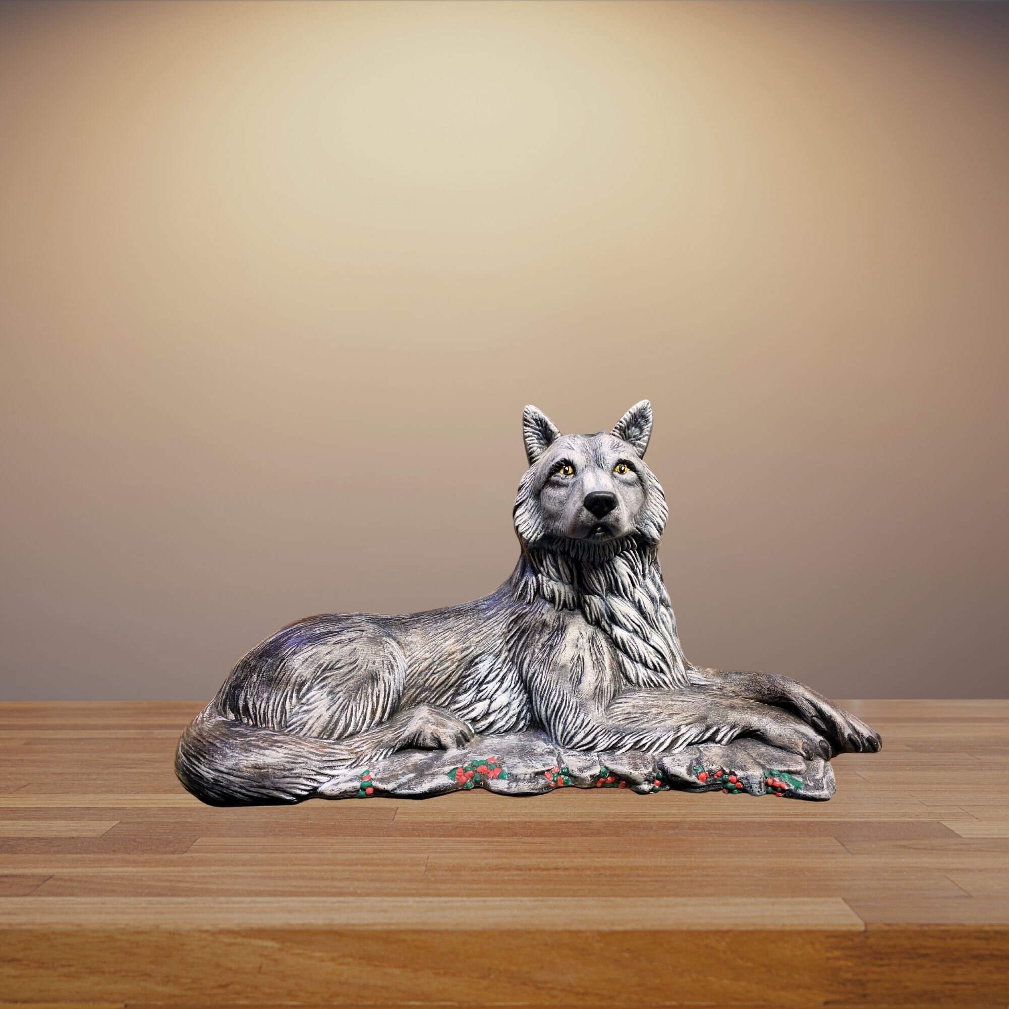 Handcrafted Ceramic Wolf Figurine Realistic Timber Wolf Sculpture for ...