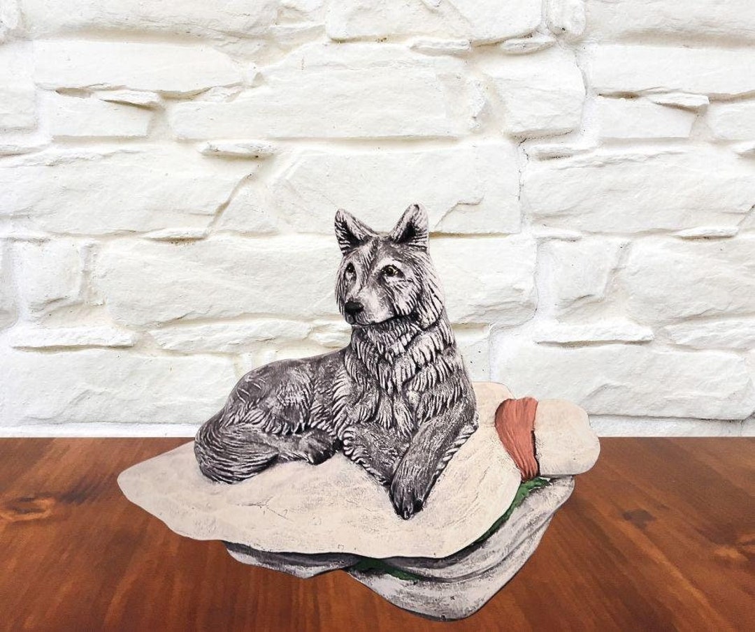 Handpainted Ceramic Wolf Figurine on Arrowhead, Rustic Wildlife Decor ...