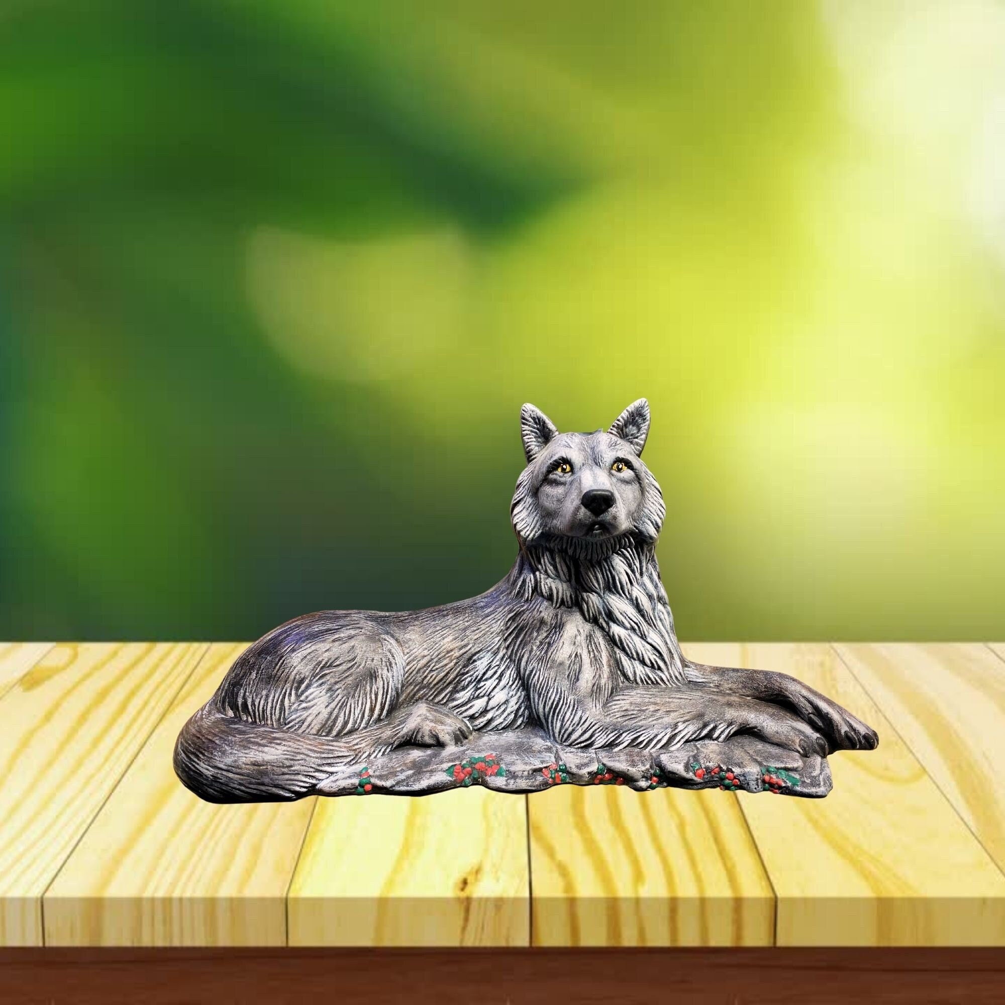 Handcrafted Ceramic Wolf Figurine Realistic Timber Wolf Sculpture for ...