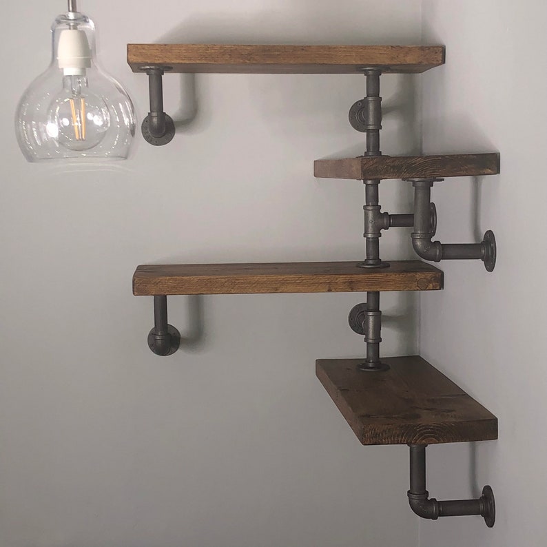 Four Tiered Corner Industrial Steam Punk / Rustic Shelving Unit - Bar ...