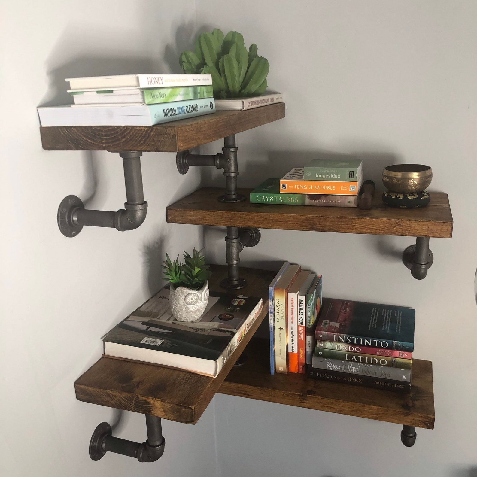 Four Tiered Corner Industrial Steam Punk / Rustic Shelving Unit - Bar ...
