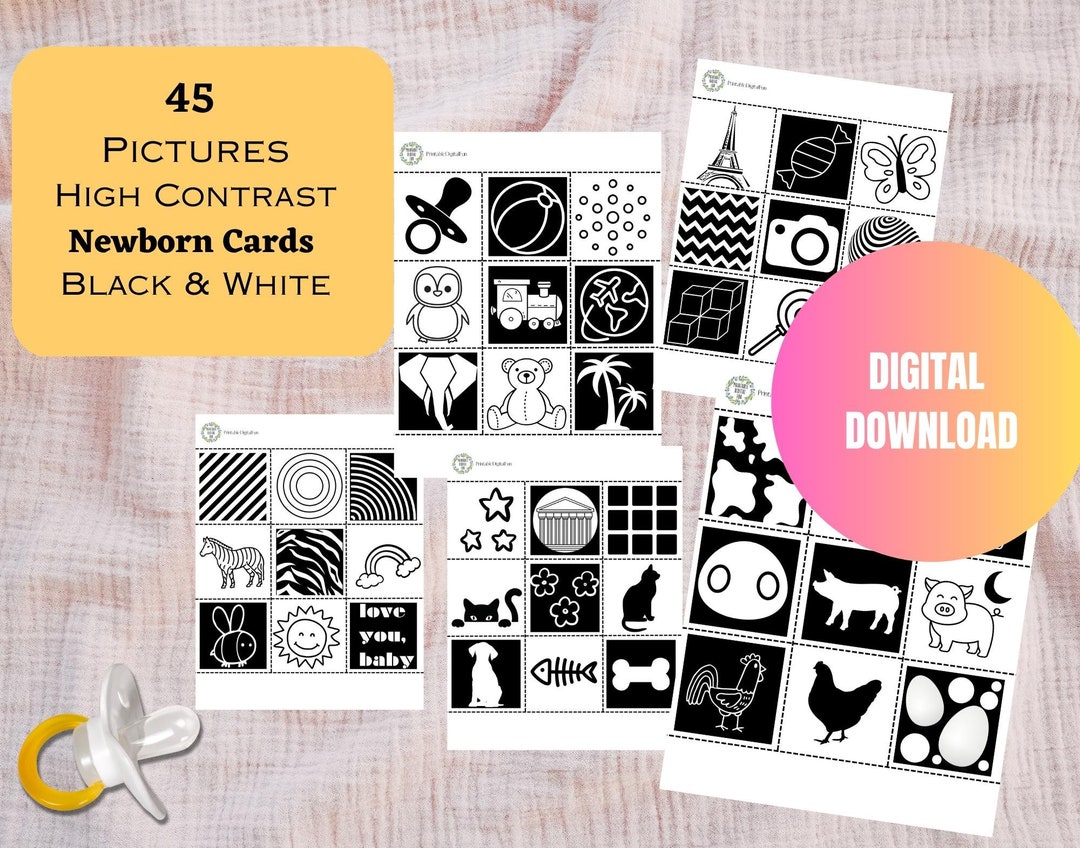 45 Pictures High Contrast Newborn Flash Cards Black and White for ...