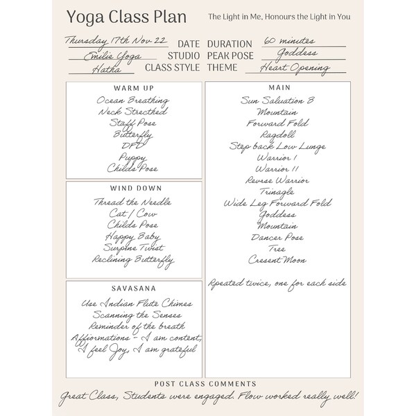 Yoga Class Plan - Etsy