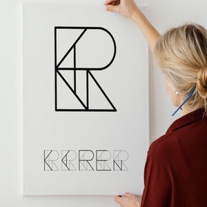 Modern Name Logo Canvas Sign, Custom Geometric Design Text Print ...