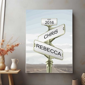 Custom Retro Name Intersection Sign Canvas Print, Couple Vintage Street ...
