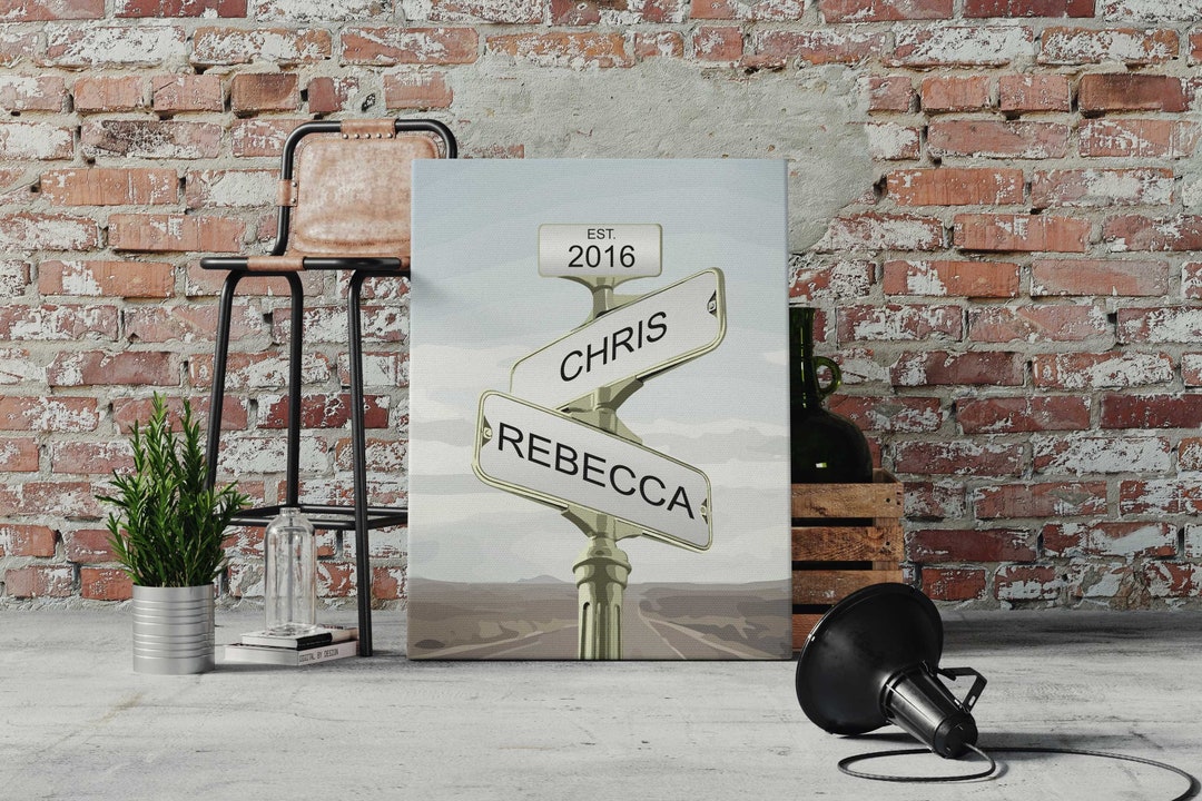 Custom Retro Name Intersection Sign Canvas Print, Couple Vintage Street ...