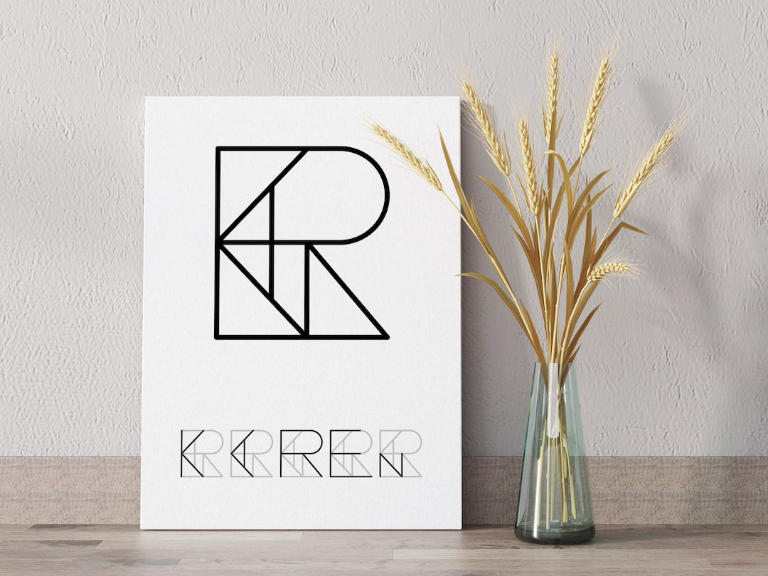 Modern Name Logo Canvas Sign, Custom Geometric Design Text Print ...