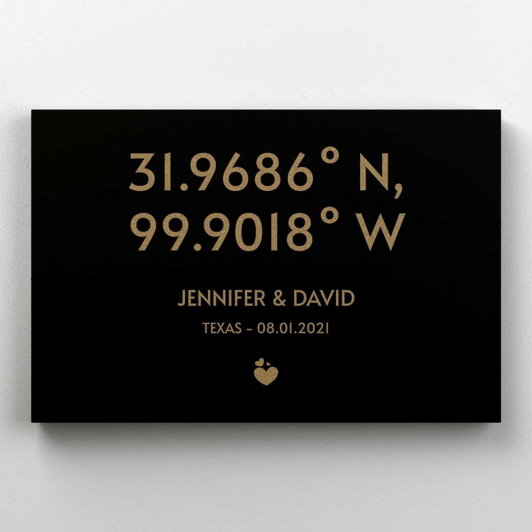 Custom Latitude Coordinate Canvas for Couples, Wife, Husband ...