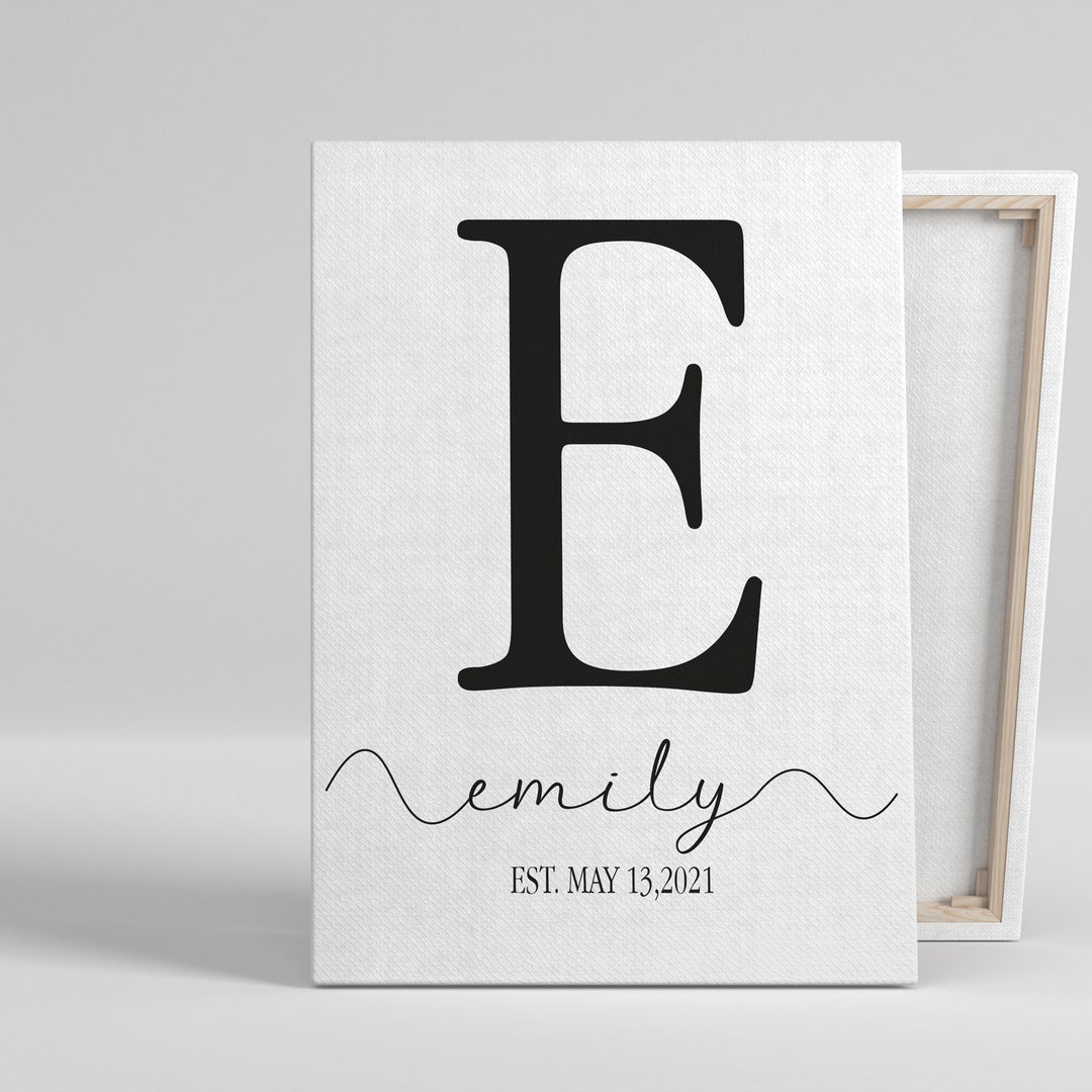 Large Name Banner Sign Canvas, Nursery Initial Letter Date Print ...