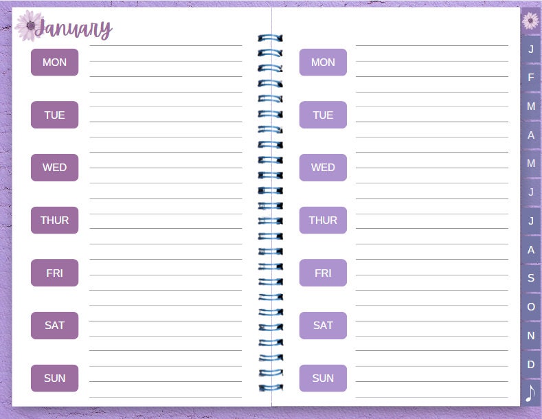 2024 Pretty Digital Purple Interactive Planner, Monthly and Weekly With ...