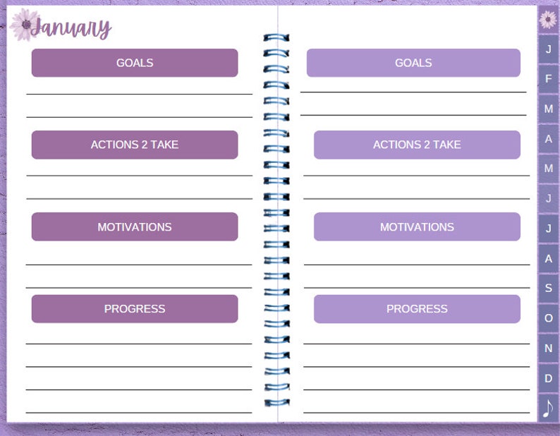 2024 Pretty Digital Purple Interactive Planner, Monthly and Weekly With ...