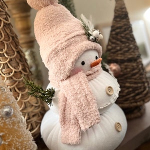 Handmade Fleece Snowman, Pastel Pink With Beaded Garland and Christmas ...