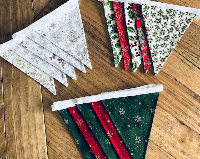 Rustic Burlap and Cotton Christmas Bunting With Stars. Hanging ...