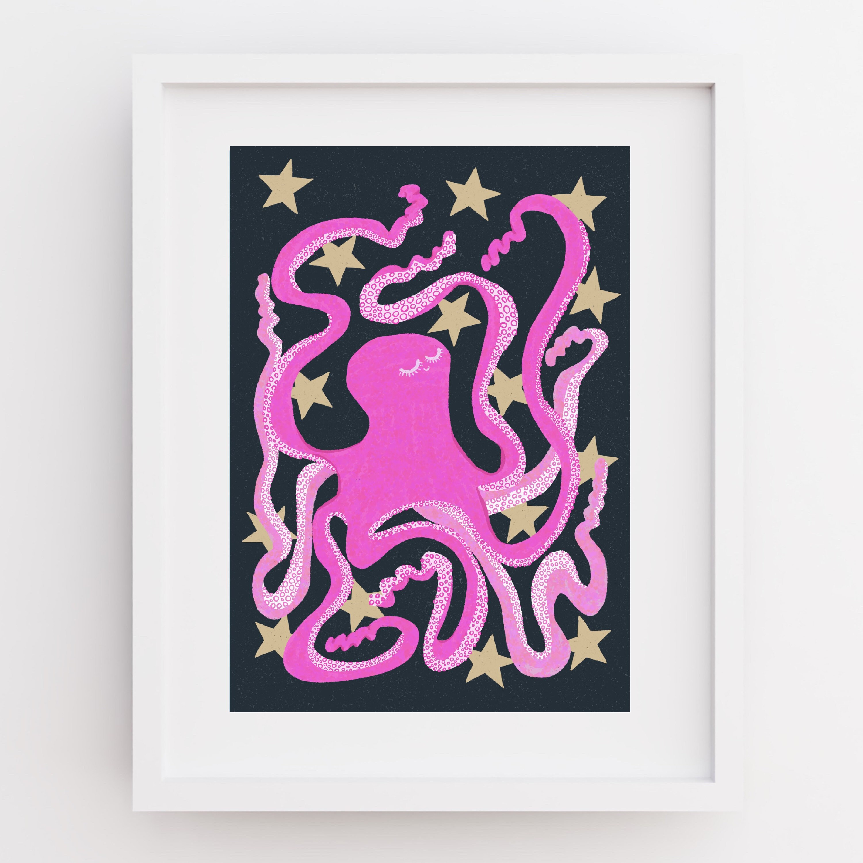 Pink Sea Creatures Jellyfish and Octopus Colourful Wall Art - Etsy