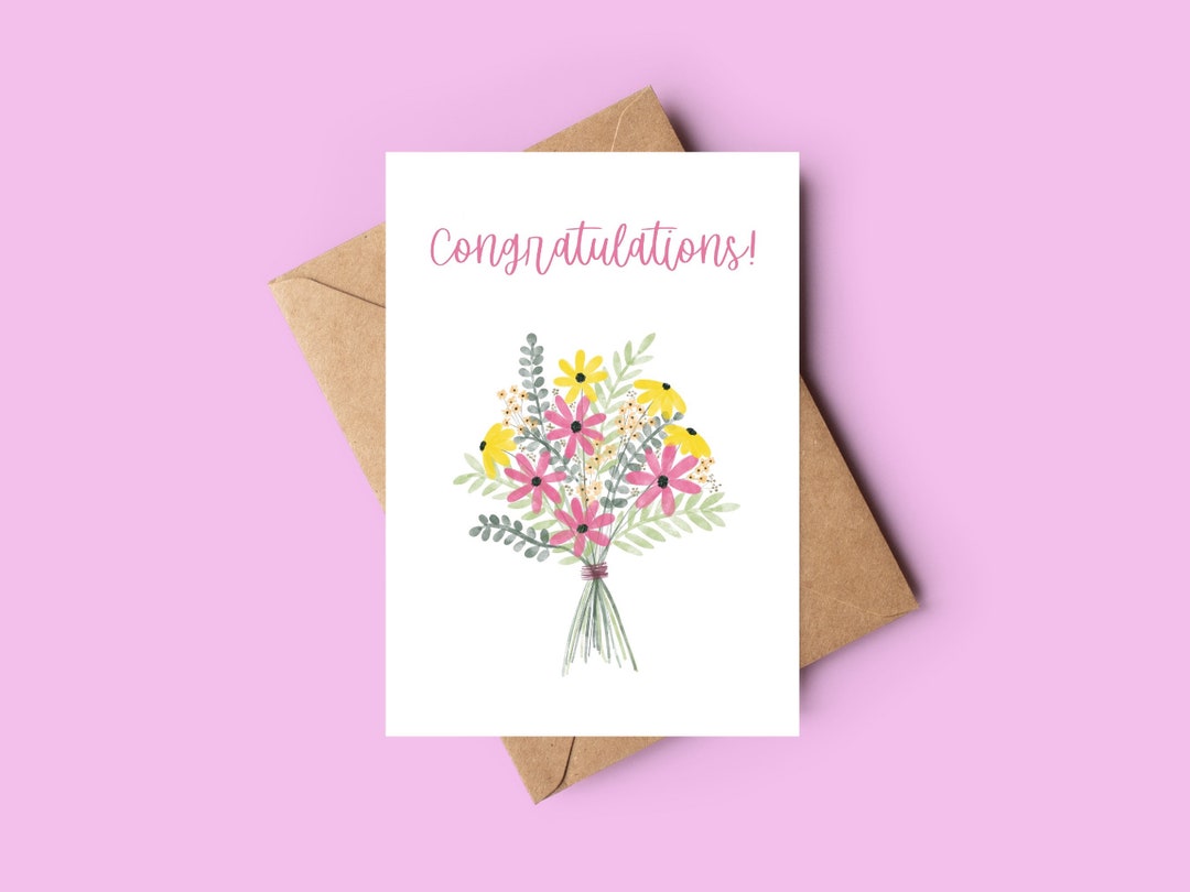 Flower Bouquet Congratulations Card - Etsy