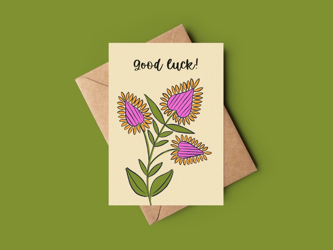 Folk Art Inspired Pink Floral Good Luck Card - Etsy