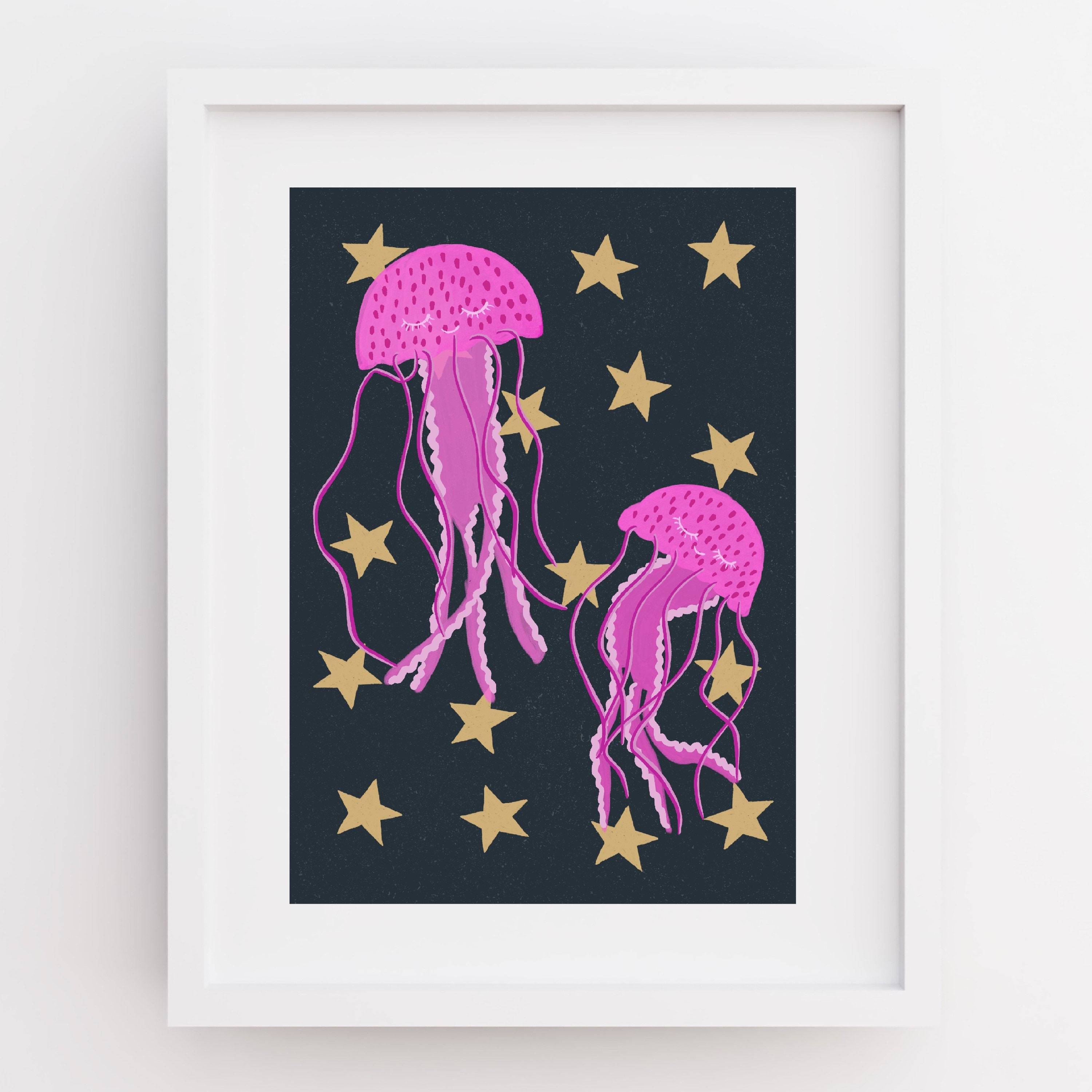 Pink Sea Creatures Jellyfish and Octopus Colourful Wall Art - Etsy