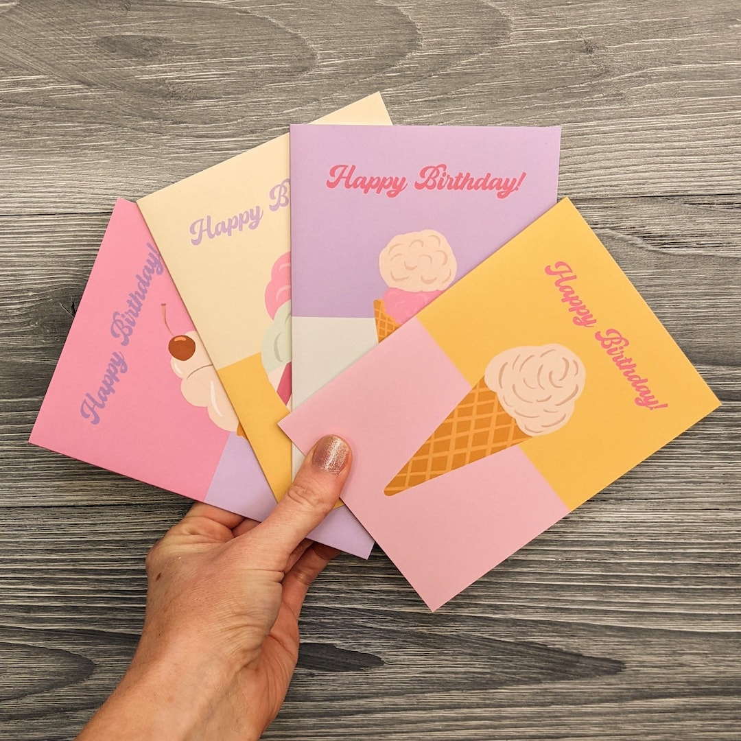 Retro Ice-cream Birthday Cards Mixed Card Set - Pack of 4 or 8 - Etsy