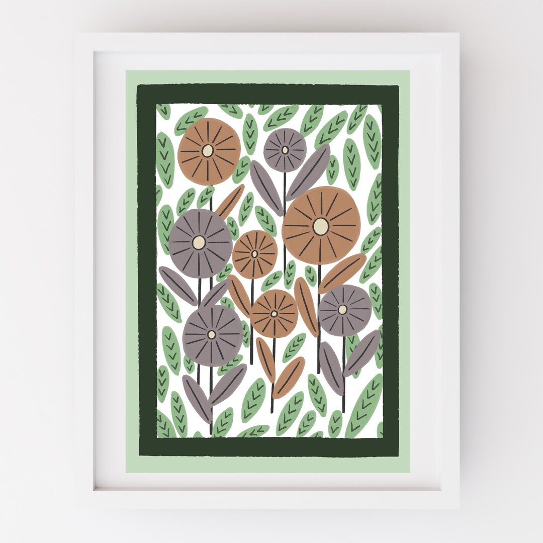 Sage Green Flowers Boho Scandi Art Print - Etsy