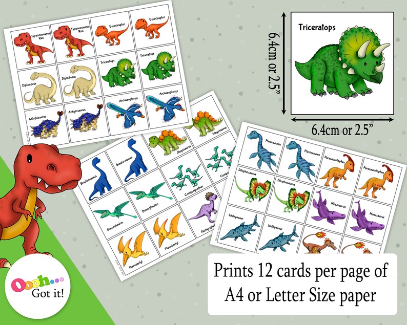 Dinosaur Memory Card Game a Printable Jurassic Picture - Etsy