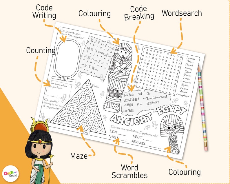 Ancient Egyptian Placemat, a Printable Birthday Party Activity Sheet ...