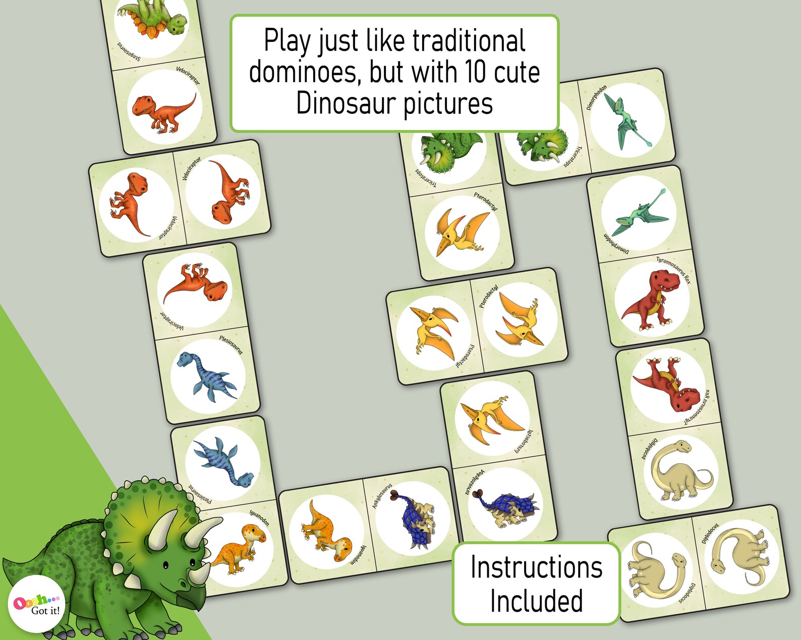 Dinosaur Dominoes, a Printable Kids Matching Game, for a Boys Birthday ...