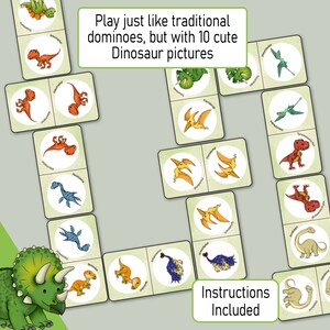 Dinosaur Dominoes, a Printable Kids Matching Game, for a Boys Birthday ...