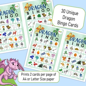 Dragons Bingo, 30 Printable Bingo Cards, a Fantasy Dragon & Medieval ...