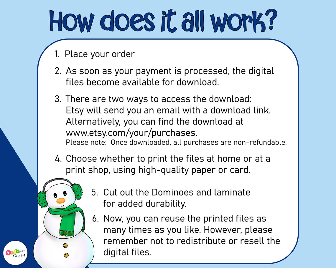 Snowman Dominoes, a Printable Winter Picture Matching Game, Kids ...