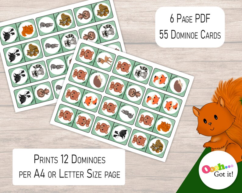 Woodland Animals Dominoes a Printable Autumn Tile Game for - Etsy