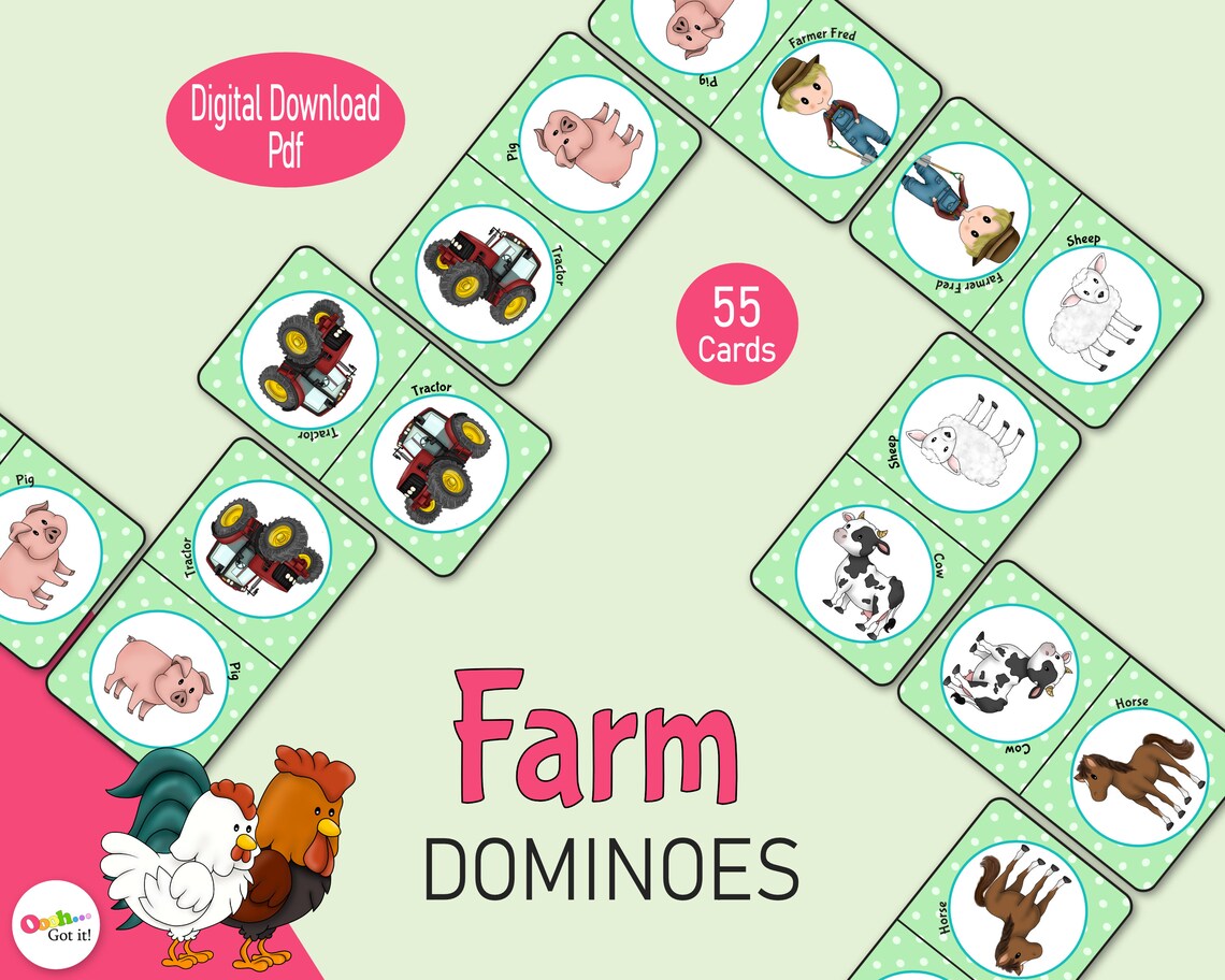 Farm Animals Dominoes, a Printable Farmyard Game Party Favor, or Gift ...
