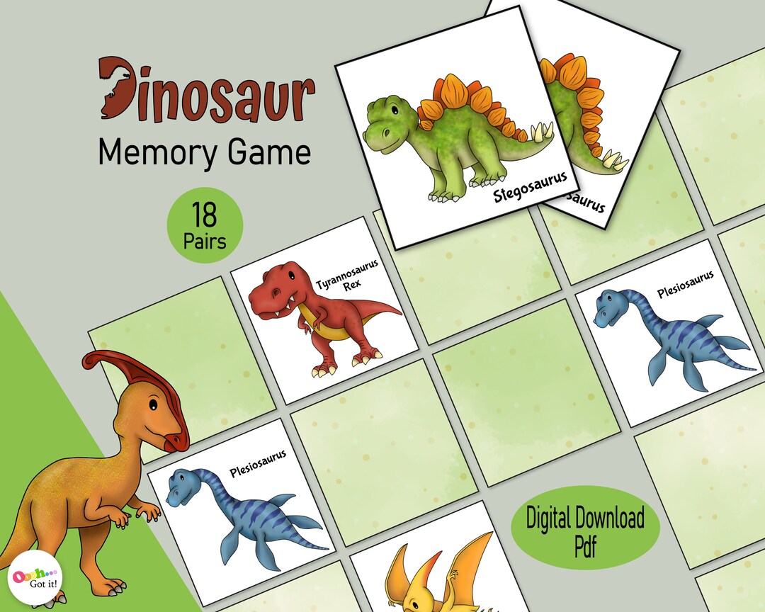 Dinosaur Memory Card Game, a Printable Jurassic Picture Matching Game ...