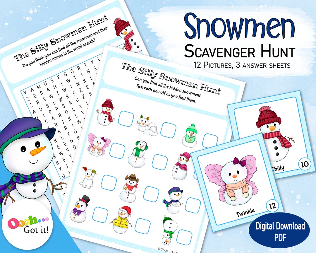 Snowmen Picture Scavenger Hunt a Printable Hide & Seek Winter - Etsy