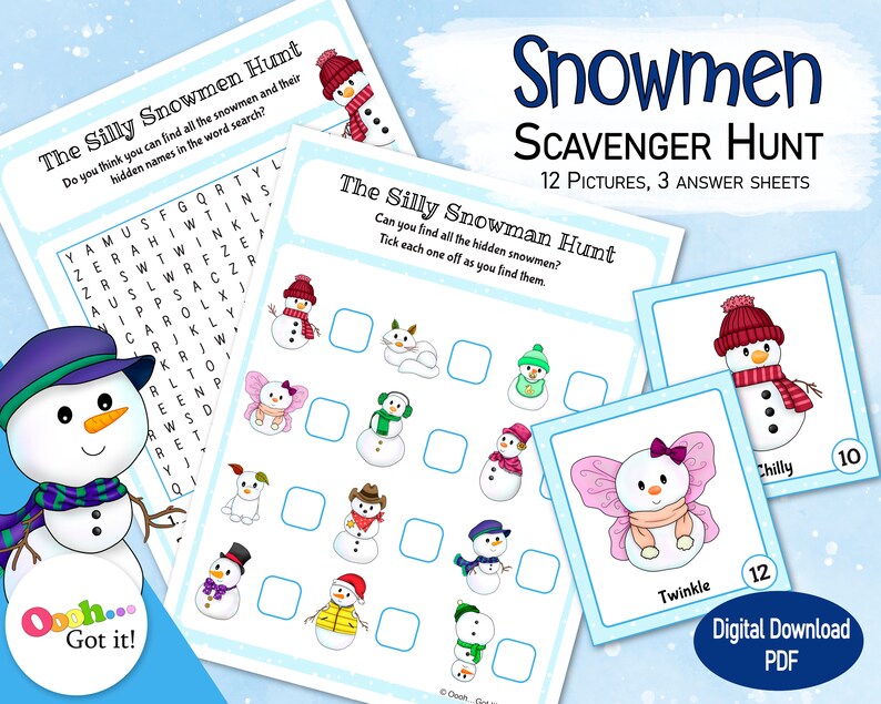 Snowmen Picture Scavenger Hunt a Printable Hide & Seek Winter - Etsy