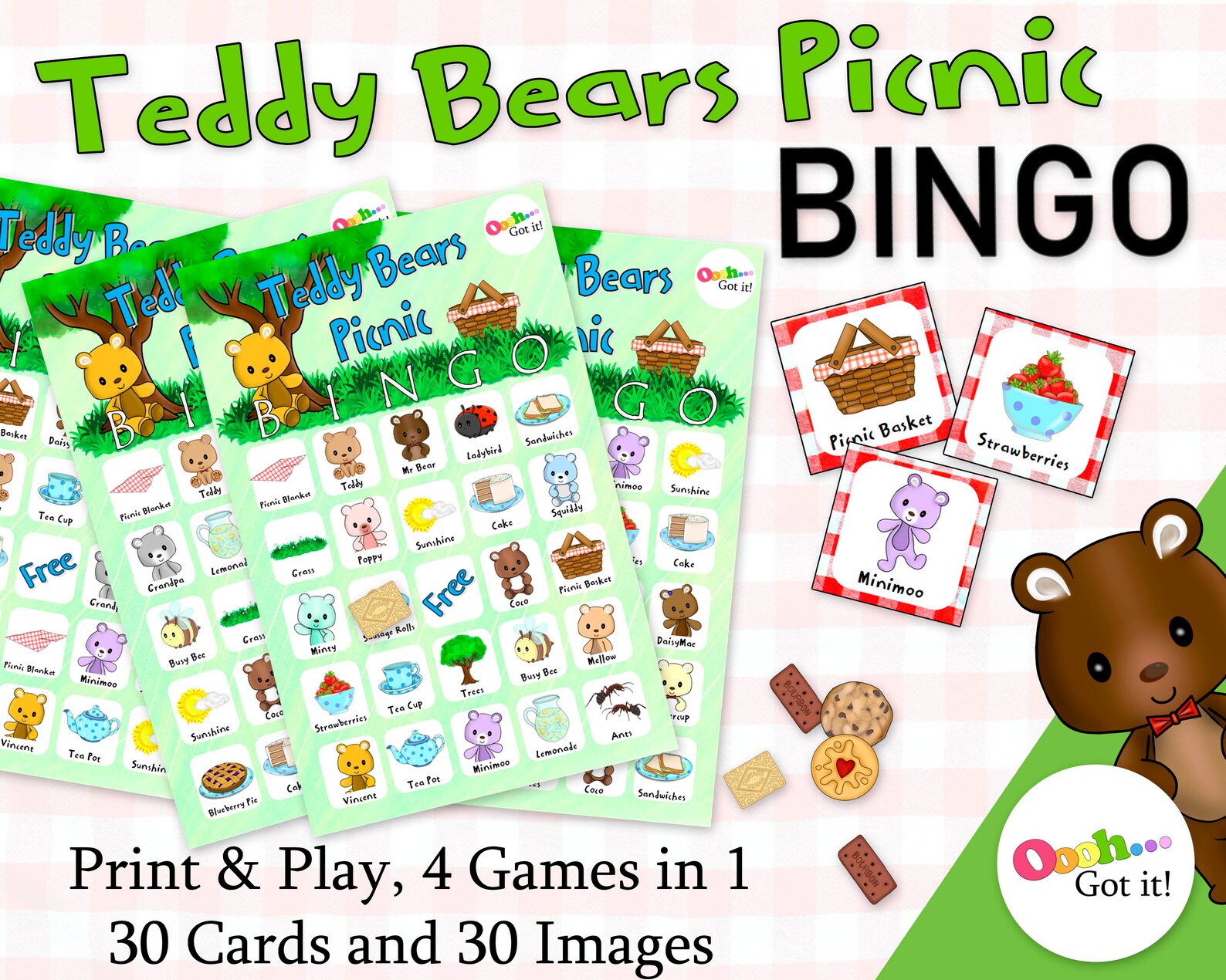 Teddy Bears Picnic Bingo a printable baby shower or 1st | Etsy