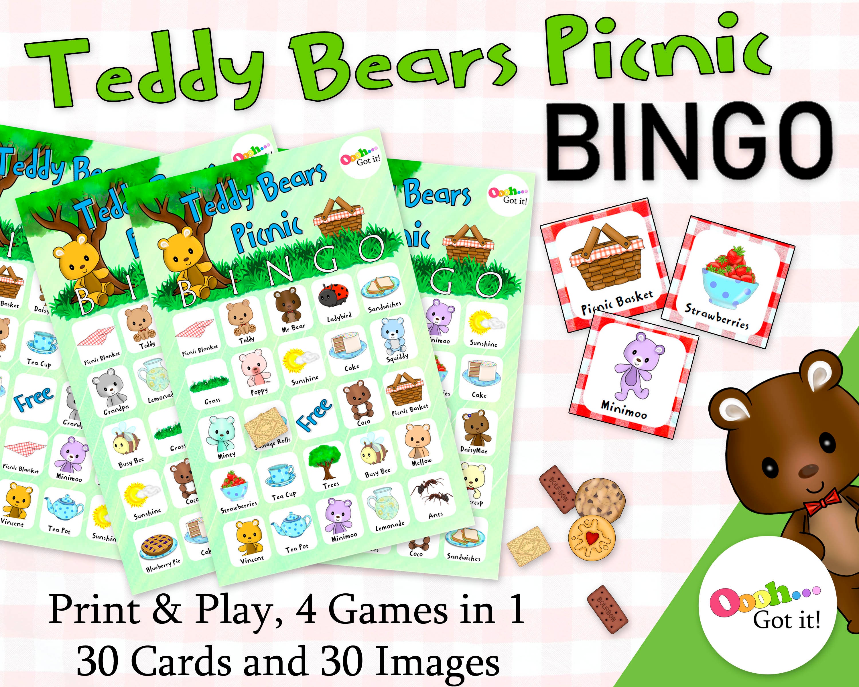 Teddy Bears Picnic Bingo a printable baby shower or 1st | Etsy