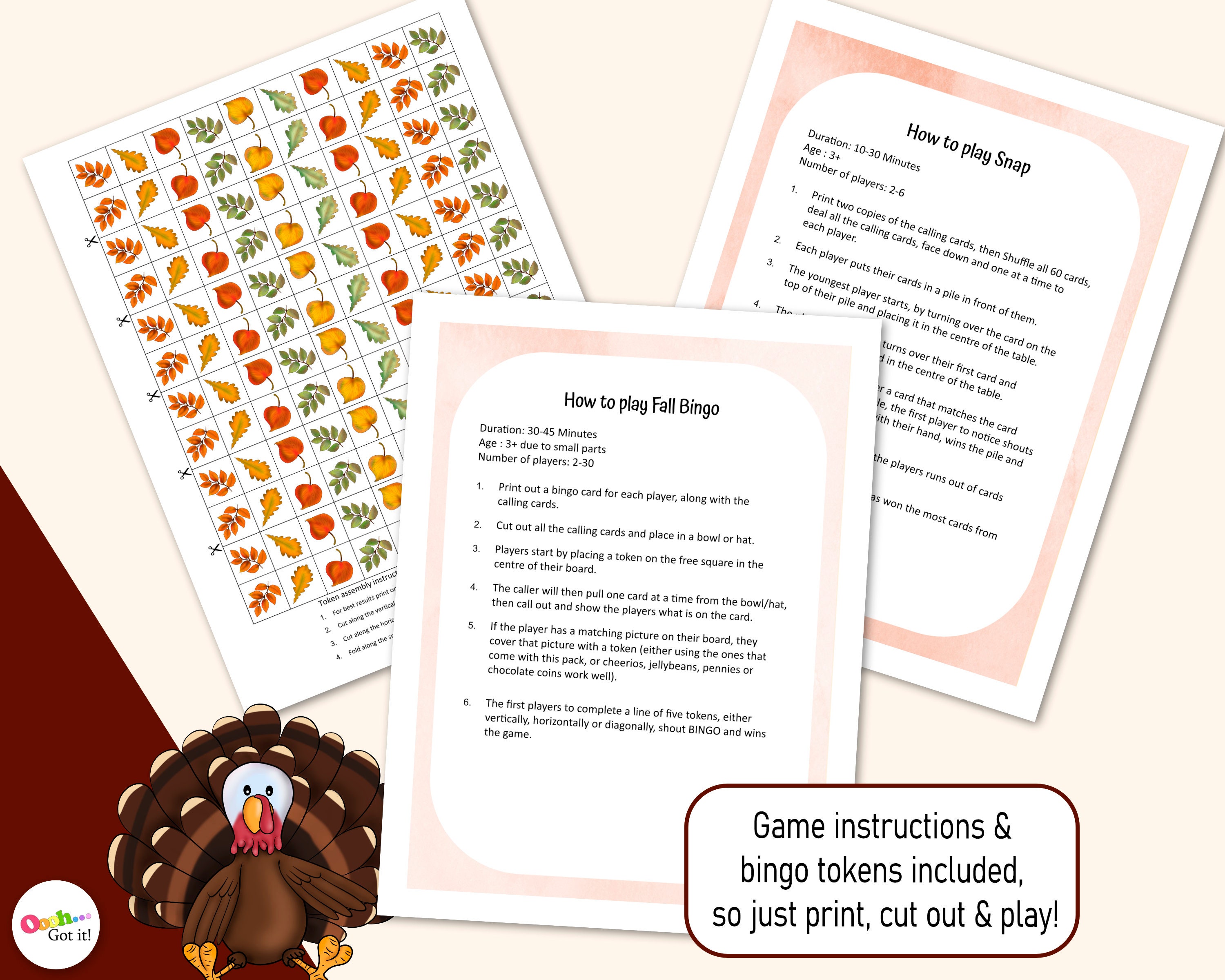 Fall Bingo, a Autumn Printable Kids Activity, 30 Cards for September ...