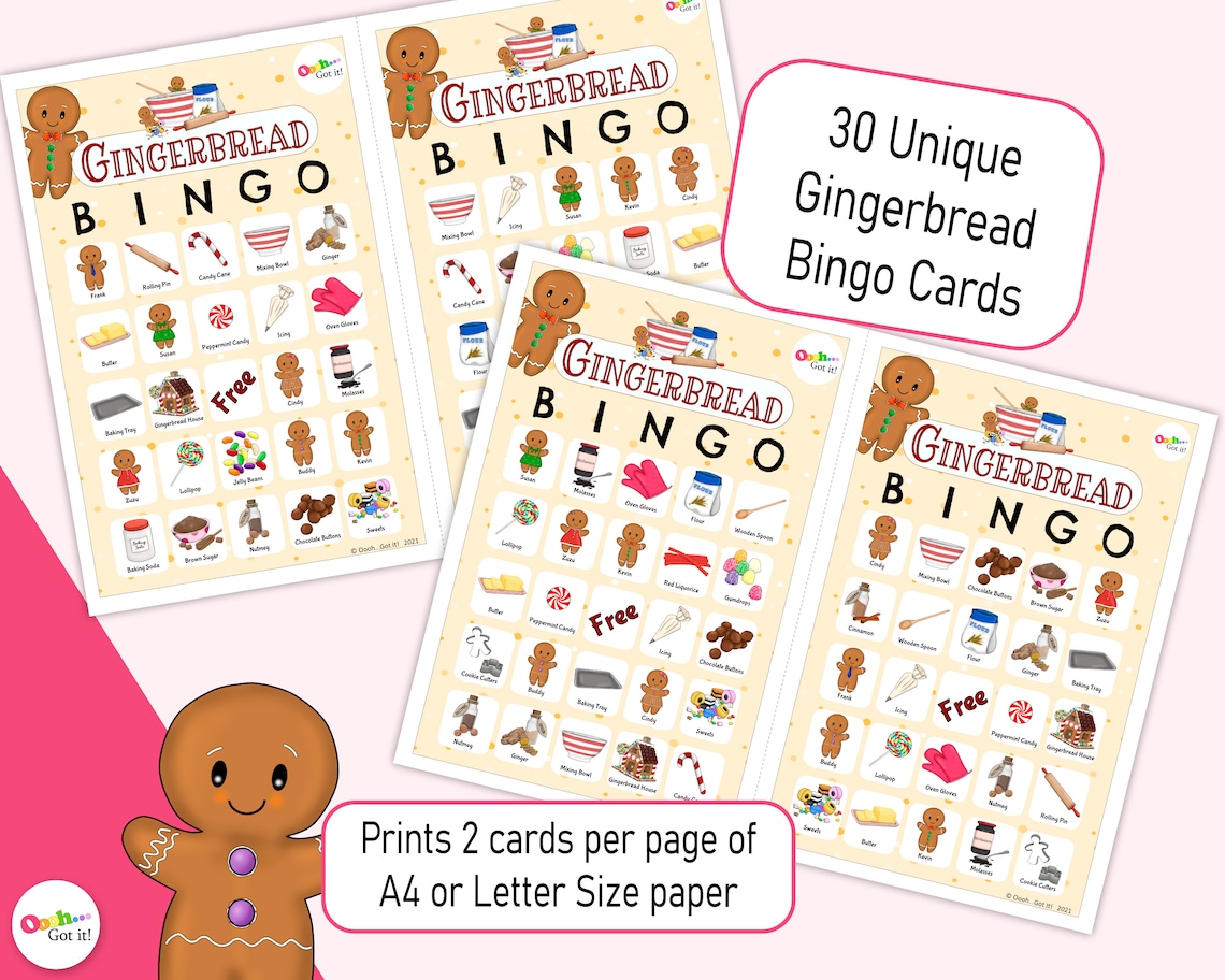 Gingerbread Bakery Bingo, a Printable Christmas Baking Party Game, for ...