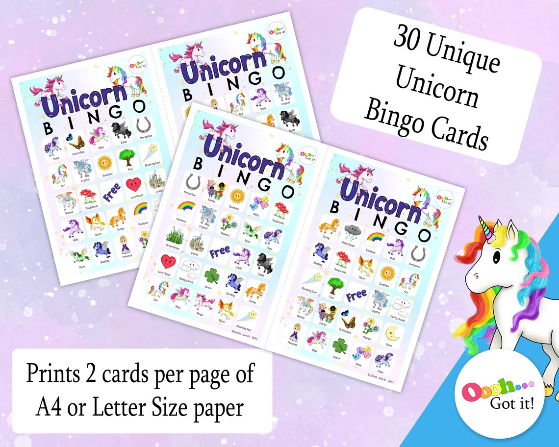 Unicorn Bingo a Cute Printable Kawaii Unicorn Party Game 30 - Etsy UK