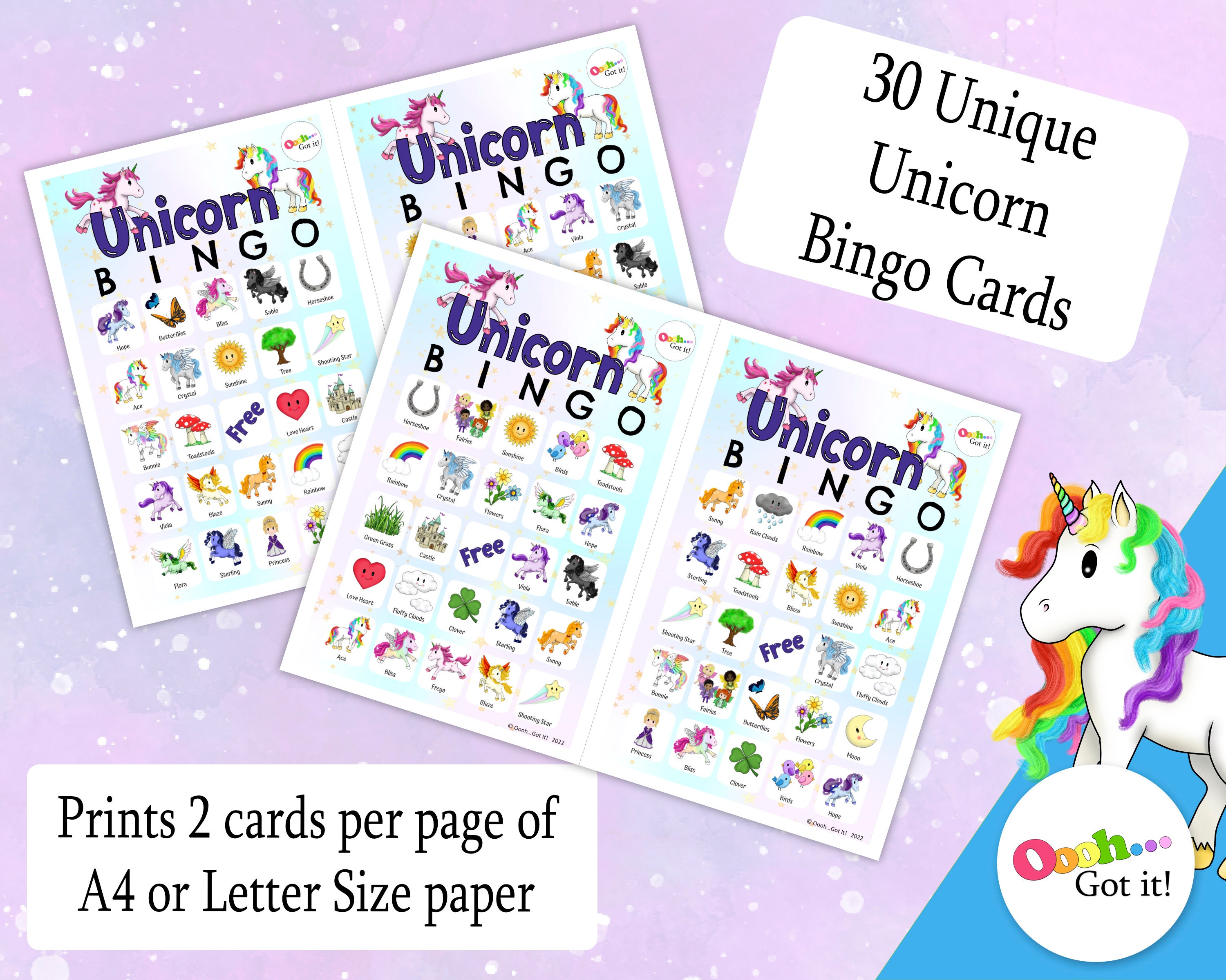 Unicorn Bingo a Cute Printable Kawaii Unicorn Party Game 30 - Etsy UK