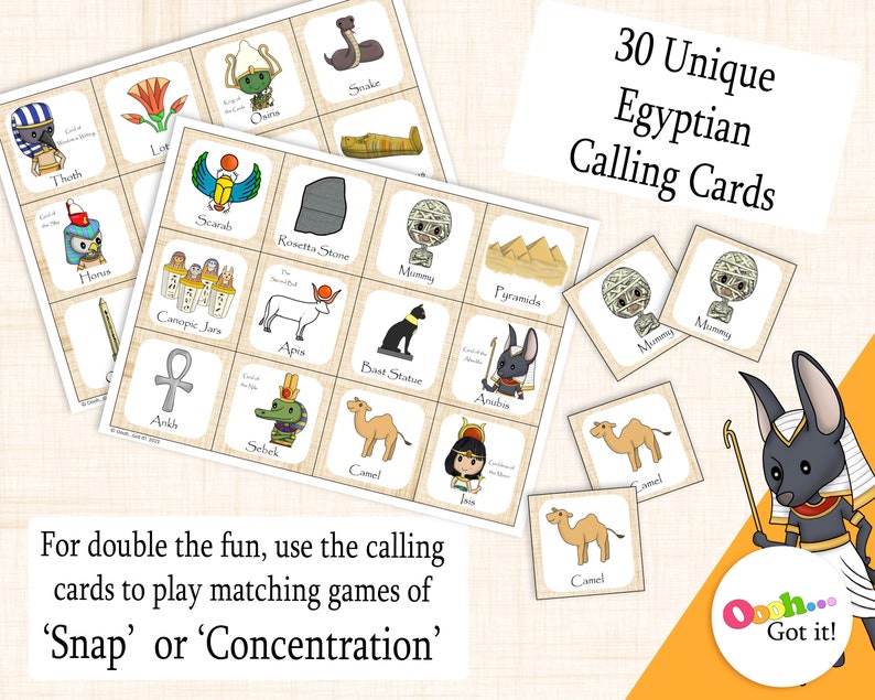 Ancient Egyptian Bingo Cards a Printable Mummy Party Game - Etsy
