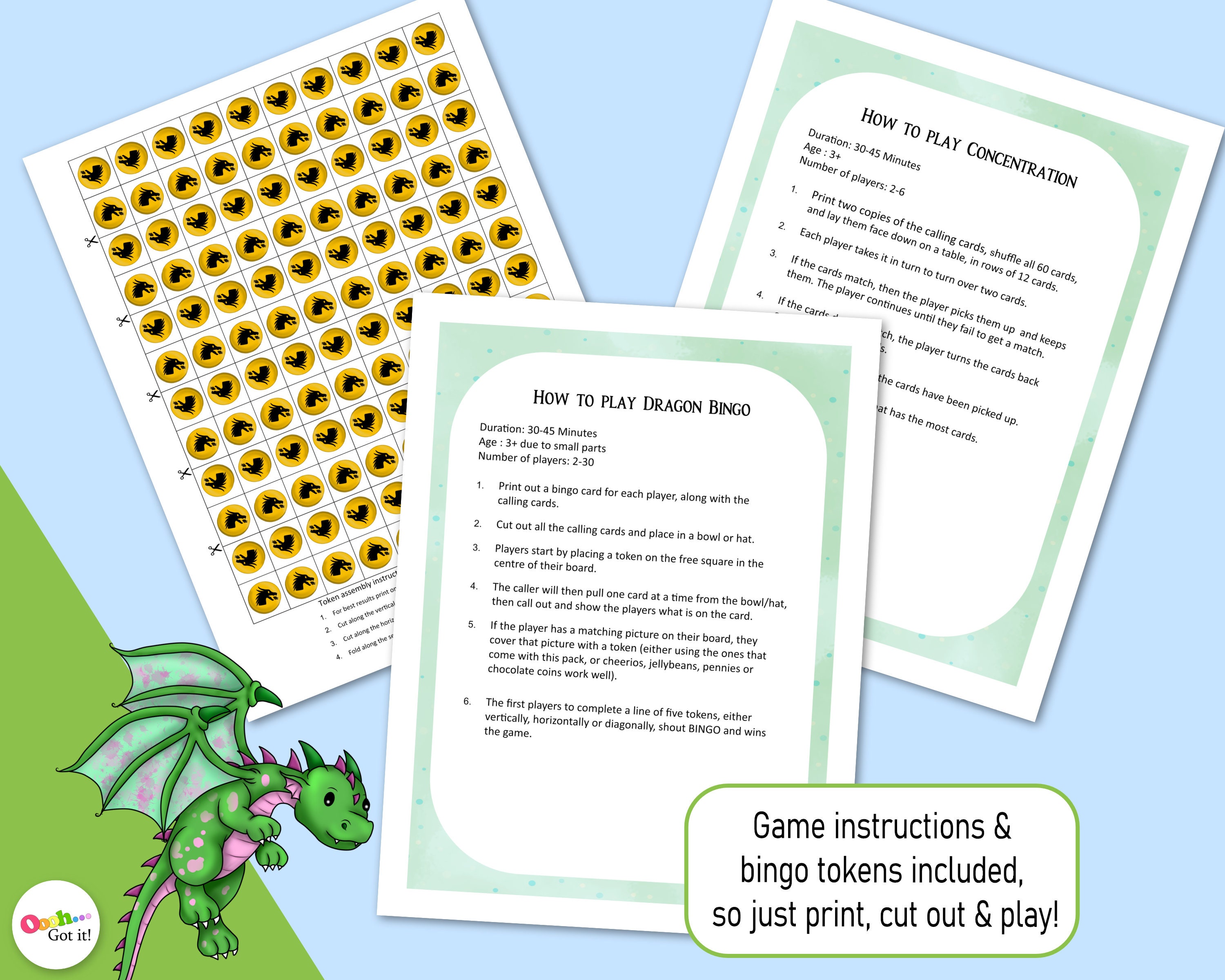 Dragons Bingo, 30 Printable Bingo Cards, a Fantasy Dragon & Medieval ...
