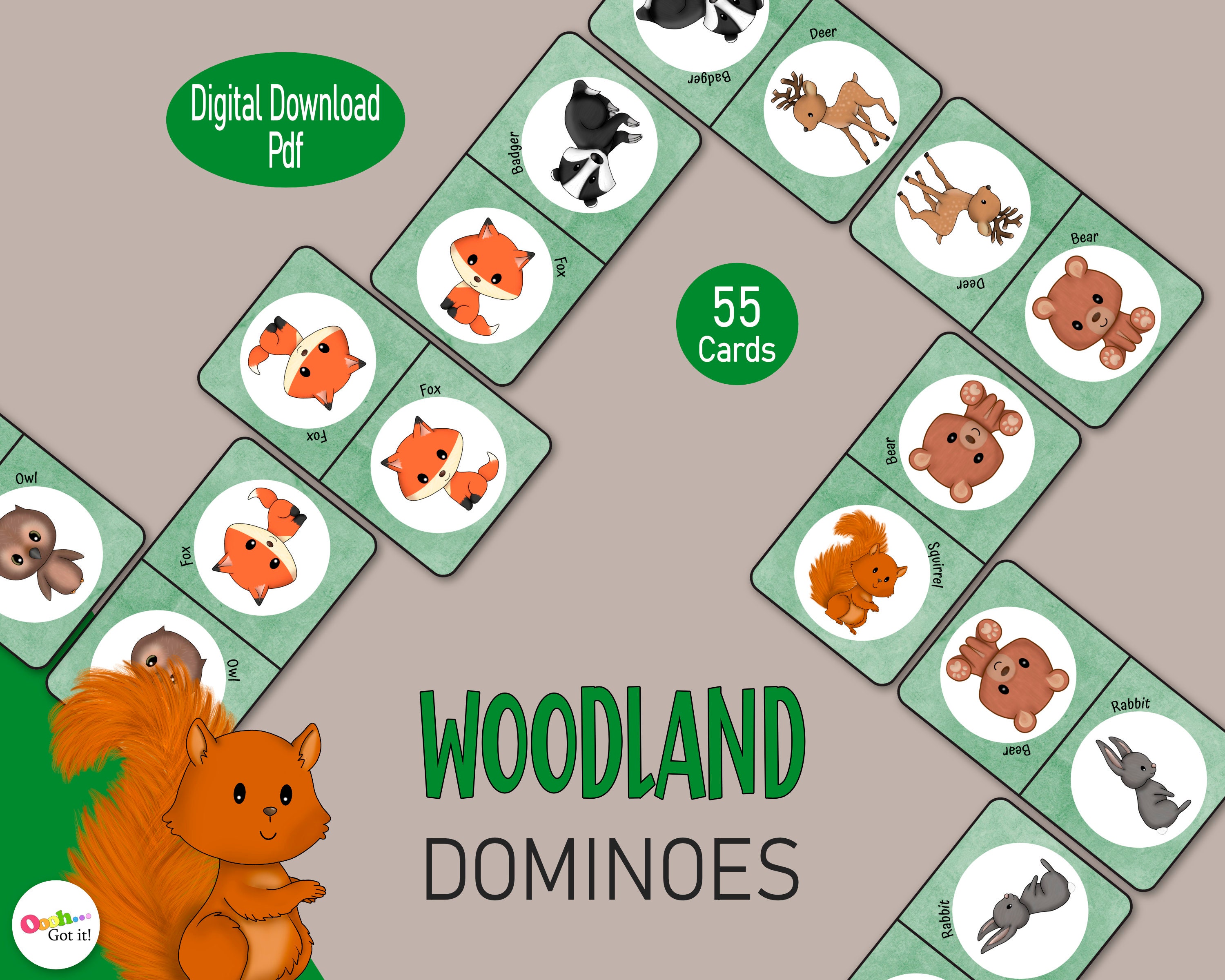 Woodland Animals Dominoes, a Printable Autumn Tile Game for Kids, a ...